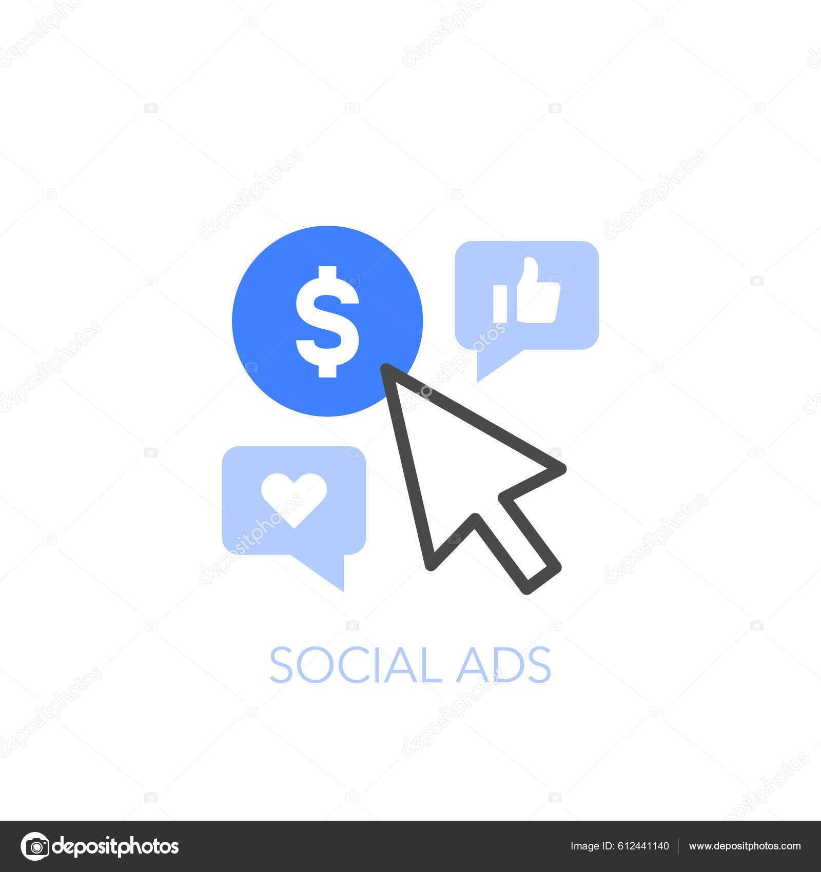 Simbol Ikon Iklan Sosial Tervisualisasi Sederhana Dengan Kursor Tetikus ...