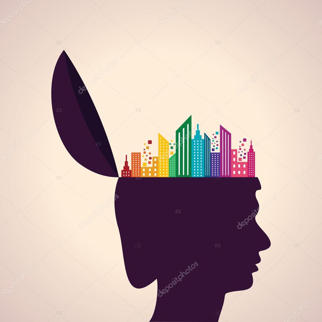 Illustration of thinking concept-Human head with building Stock Vector ...
