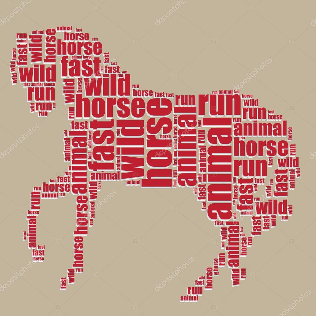 Horse typography 3d text word art horse vector illustration word cloud ...