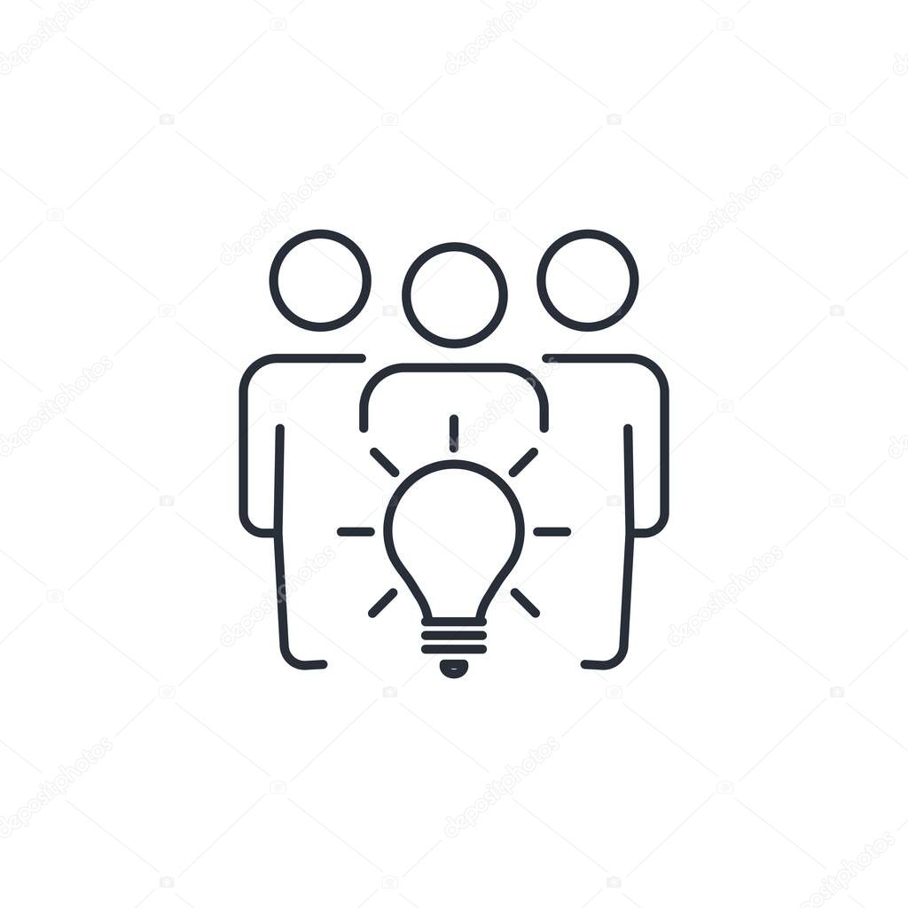 Un grupo de personas y una idea unificadora. Icono lineal vectorial ...