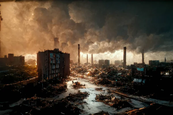 Digital painting of deteriorating urban conditions after the war ...