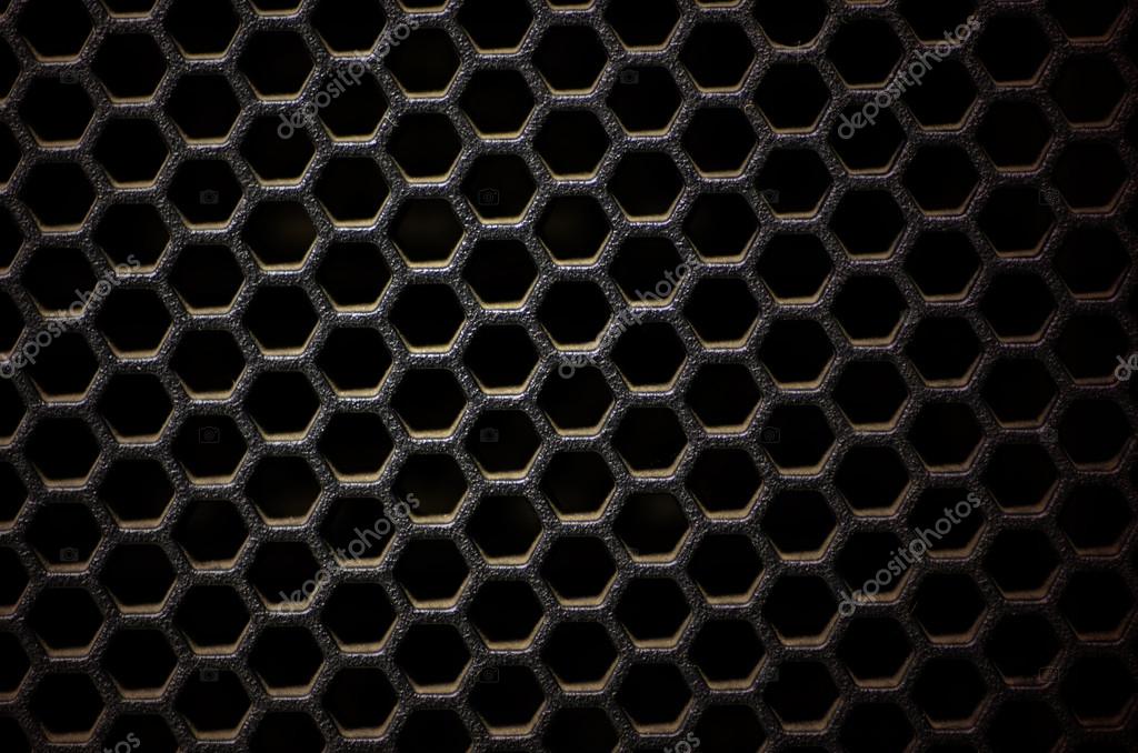Hexagonal, honey comb stainless steel mesh on black — Stock Photo ...
