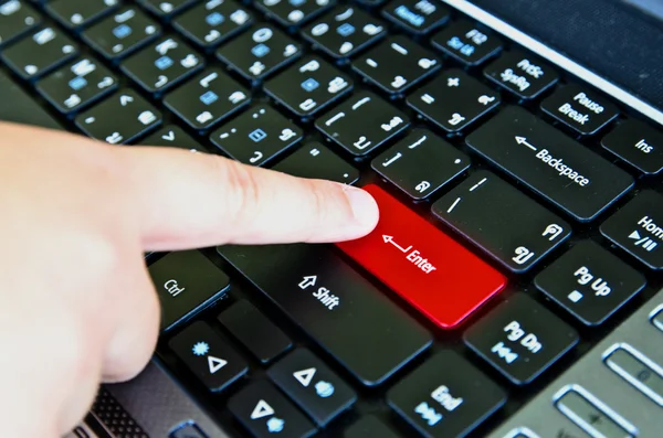 Finger of chind pushing the button of keyboard — Stock Photo ...