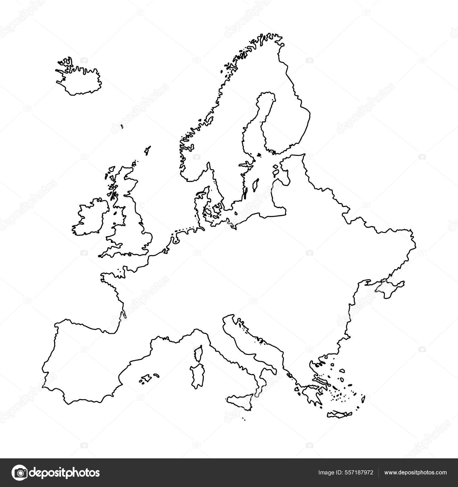 Outline Map Europe White Background Vector Map Contour Stock Vector by ...