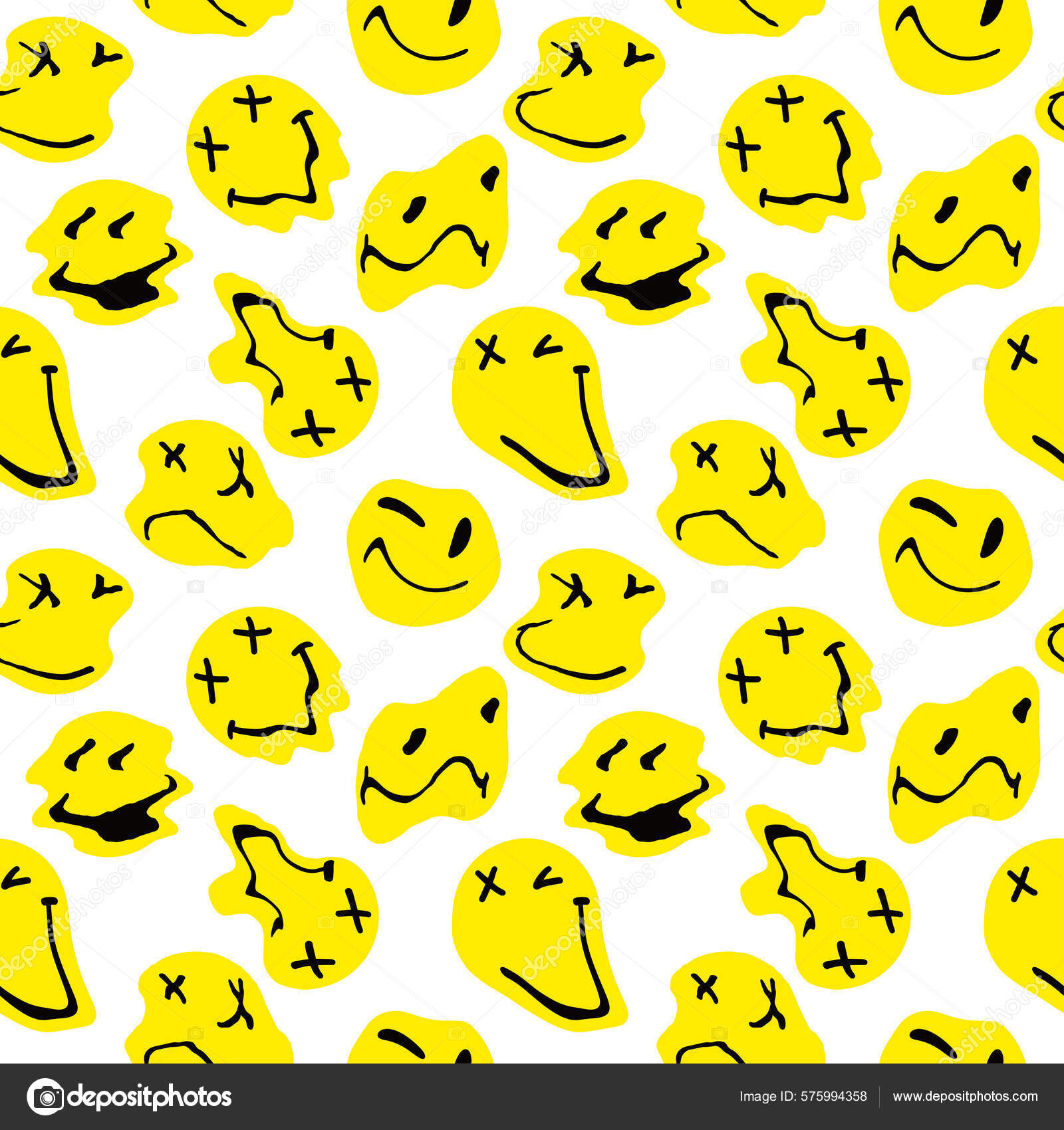 Psychedelic Smiley Seamless Pattern Melted Smiling Faces Liquid Trippy ...