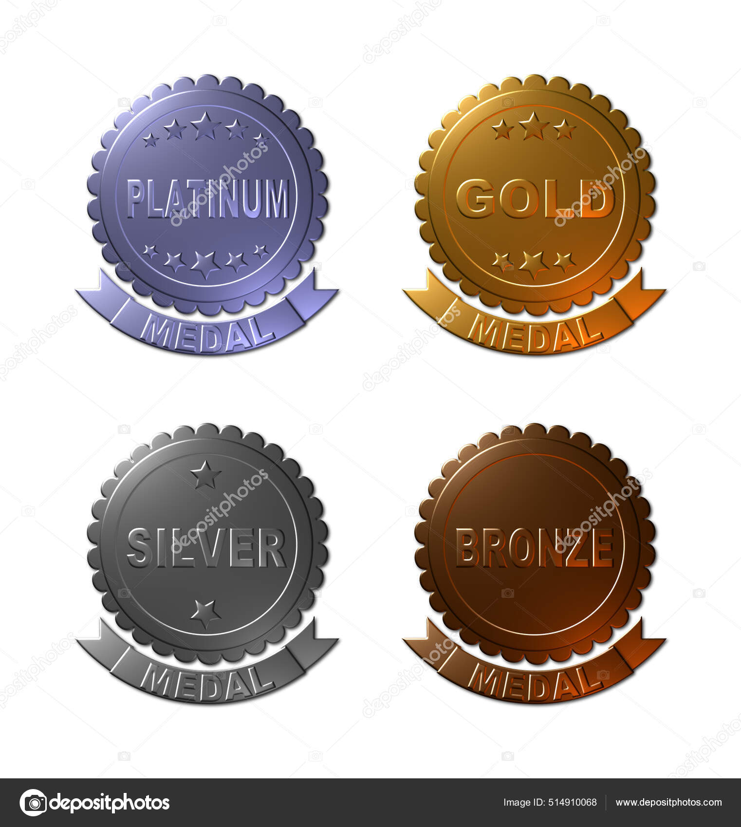 Conjunto Cuatro Medallas Platino Oro Plata Bronce Aisladas Blanco ...