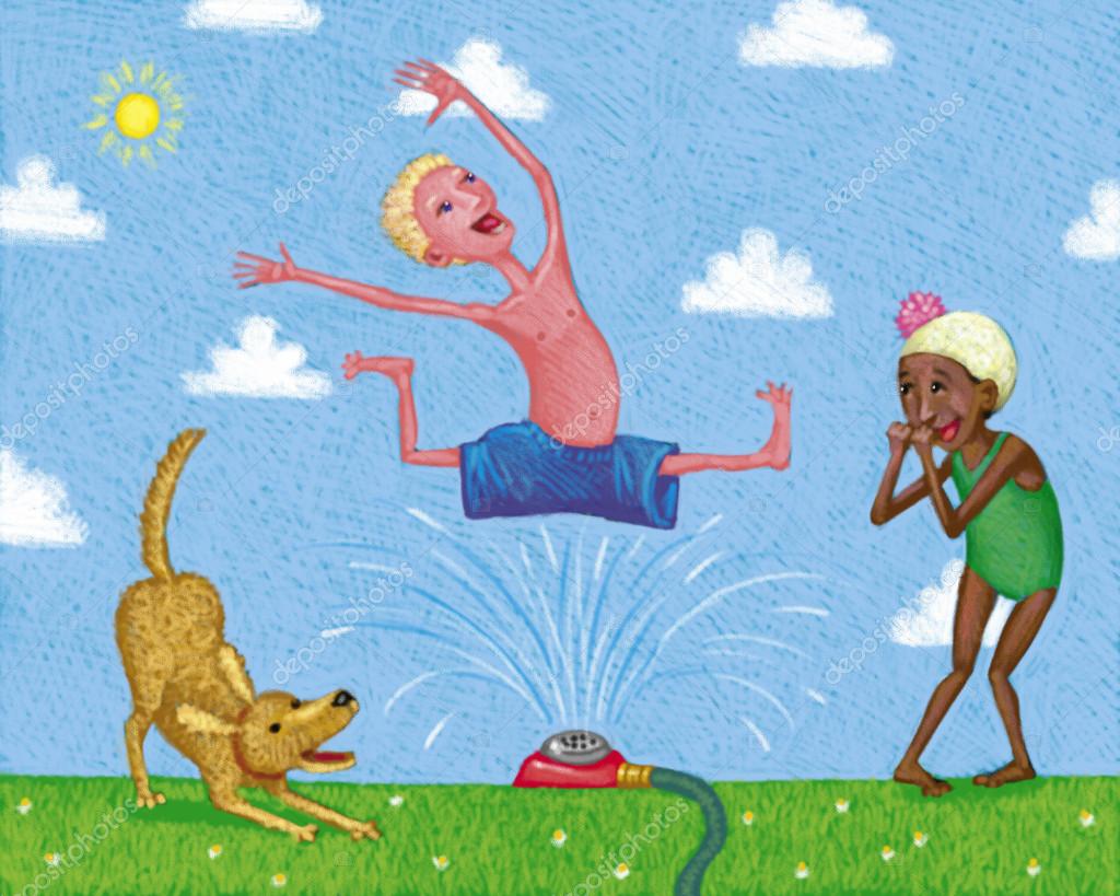 Ilustraci n de ni os jugando en aspersores 2024