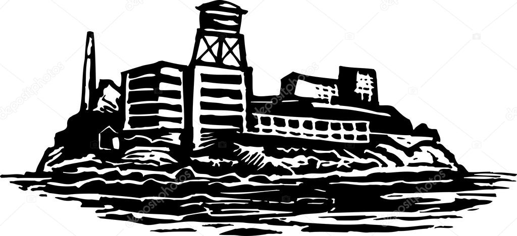 Woodcut illustration of Alcatraz Island Federal Prison — Stock Vector ... Woodcut illustration of Alcatraz Island Federal Prison — Stock Vector ...