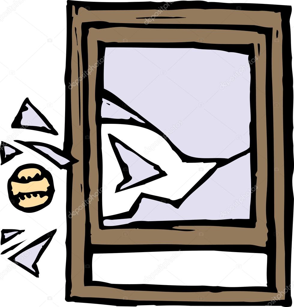 Woodcut Illustration of Baseball Breaking Window Stock Vector Image by ...