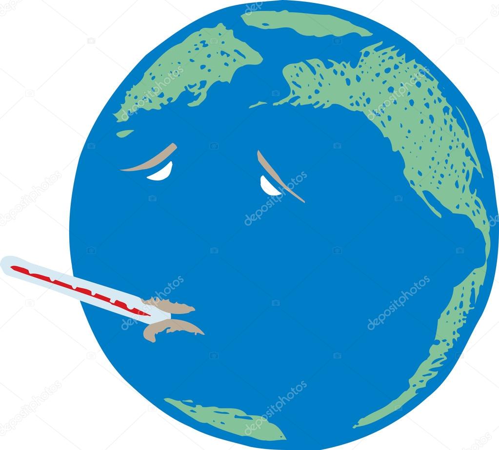 Woodcut Illustration of Earth with Thermometer - Global Warming Stock ...