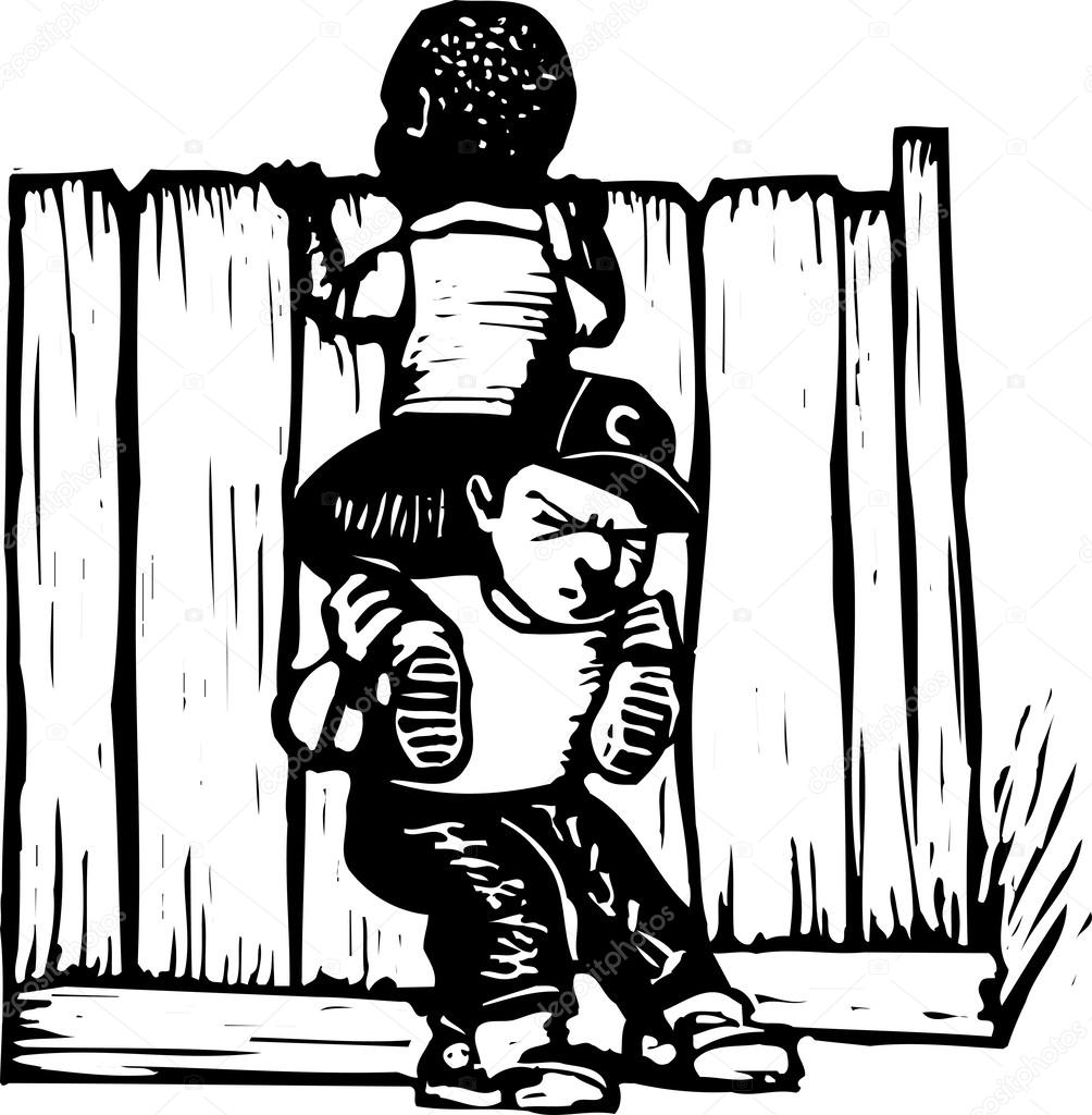Boy Boosting Another Boy onto Fence — Stock Vector © ronjoe #29847219 Boy Boosting Another Boy onto Fence — Stock Vector © ronjoe #29847219