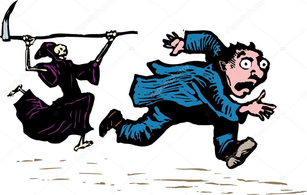 Woodcut Illustration of Death Chasing Man — Stock Vector © ronjoe #29848123