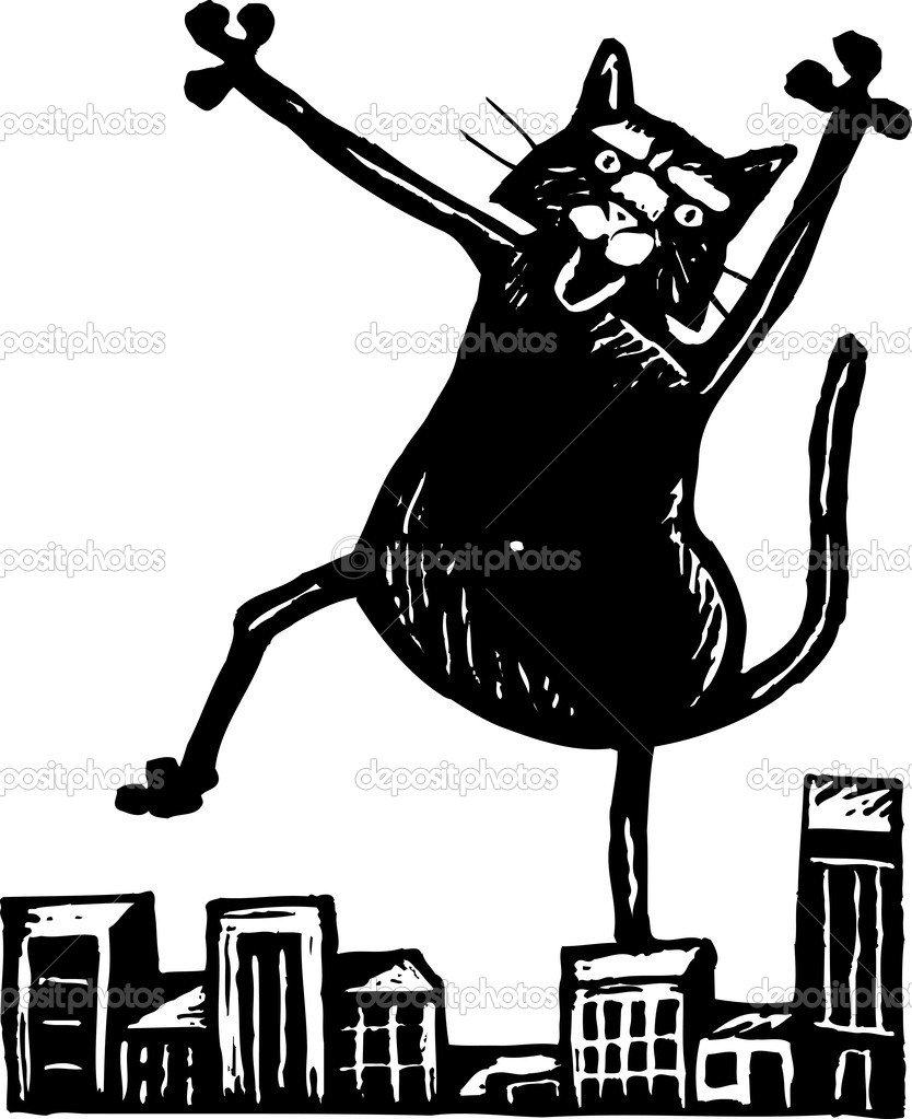 Woodcut Illustration of Catzilla Stock Vector Image by ©ronjoe #29892497