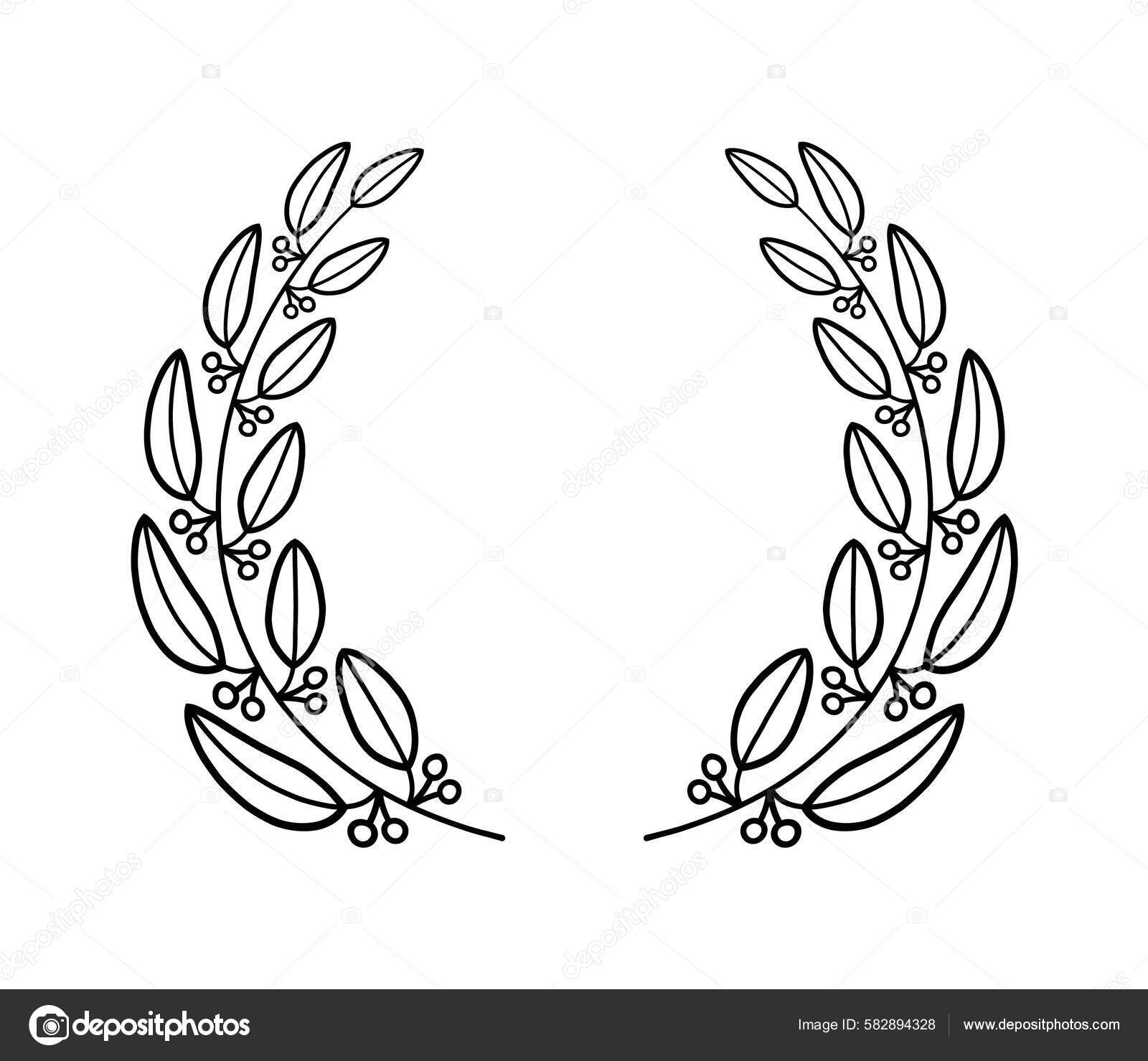 Laurels Border Vector Simple Line Style Linear Circle Laurel Leaves ...