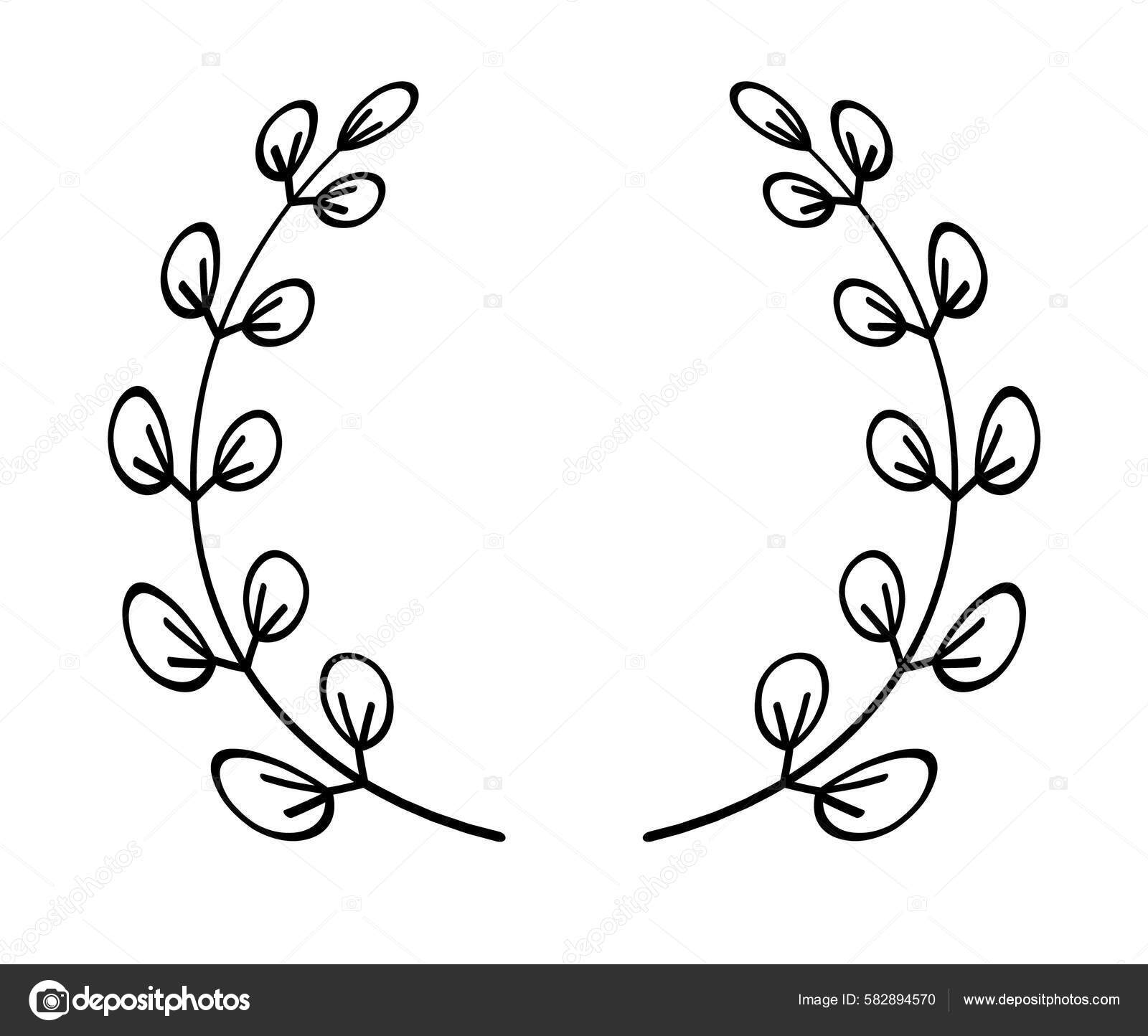 Laurels Border Vector Simple Line Style Linear Circle Laurel Leaves ...