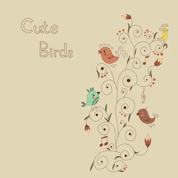 Bright card with cute birds and beautiful ornaments Stock Vector Image ...