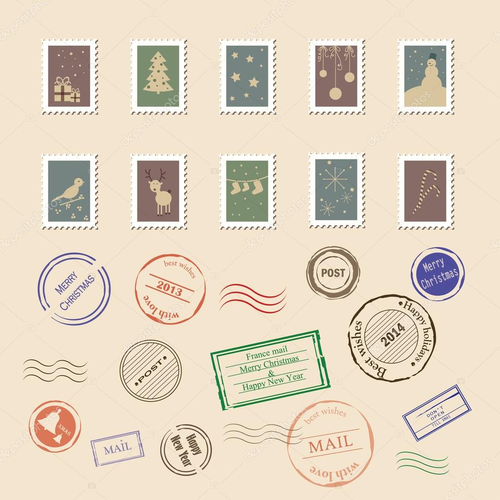 Vector collection of vintage post stamps. — Stock Vector © artnis #31472205