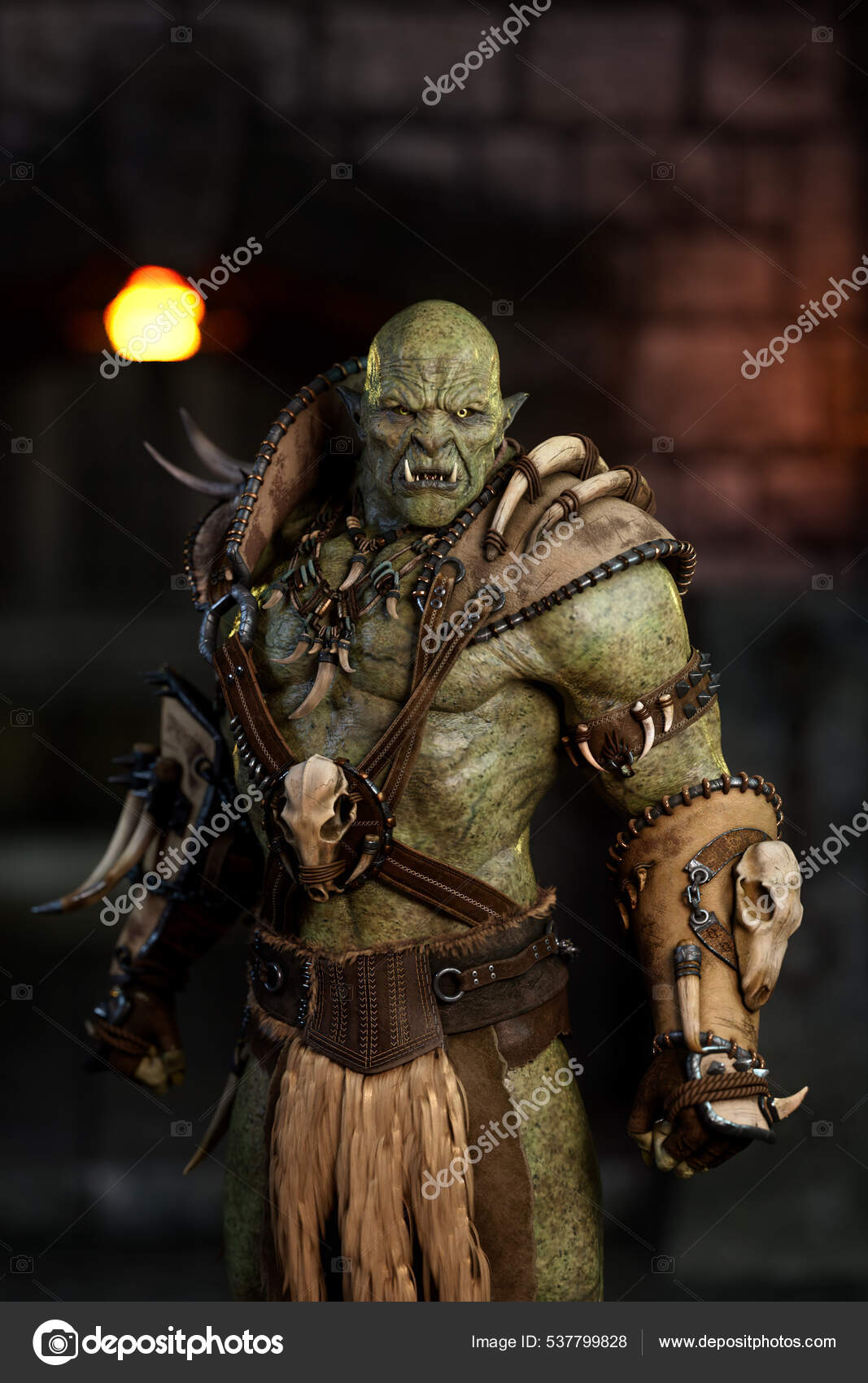 Portrait Fantasy Orc Warrior Barbarian Battle Armour Front Castle ...