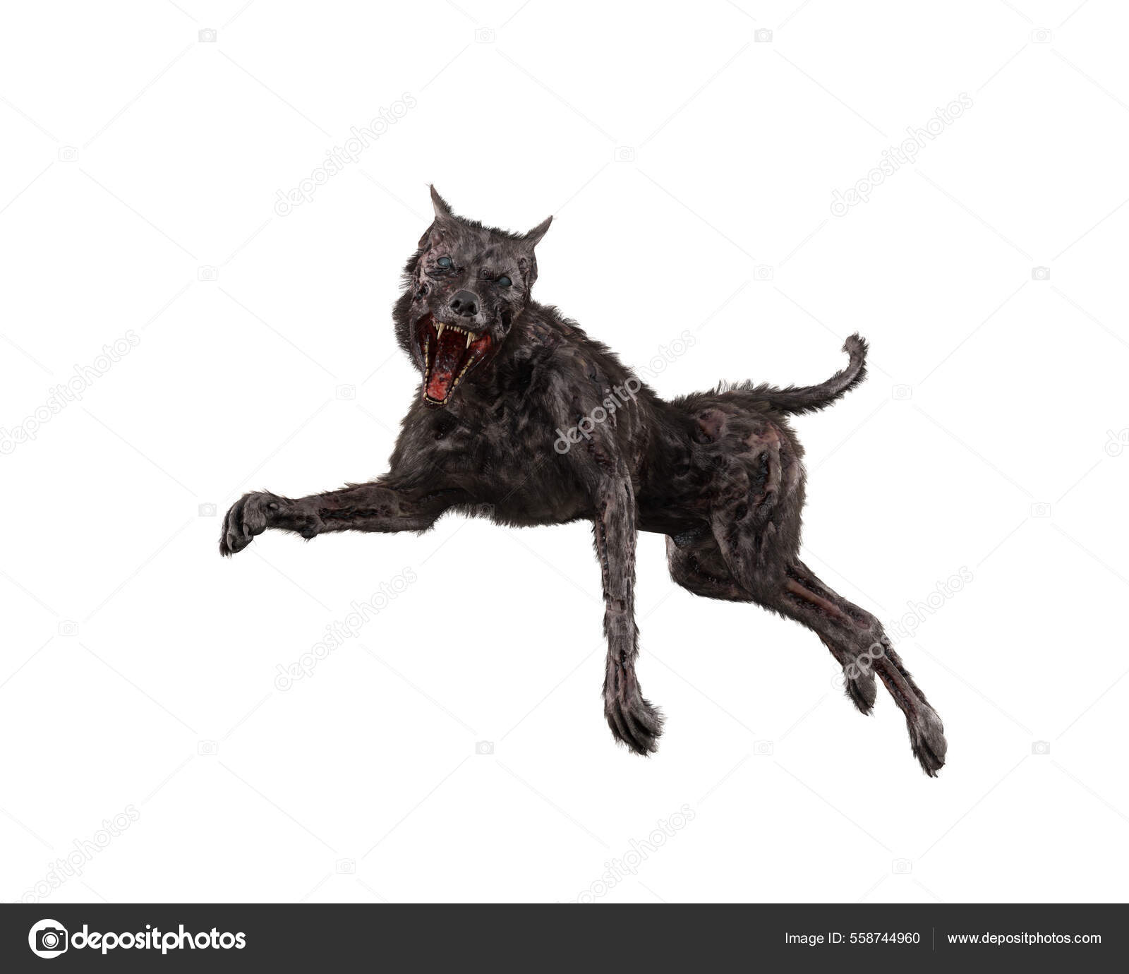 Fantasy Horror Zombie Dog Attacking Illustration Isolated White ...