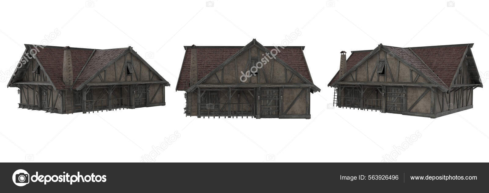 Timber Stone Medieval House Rendering Angles Isolated White Clipping ...