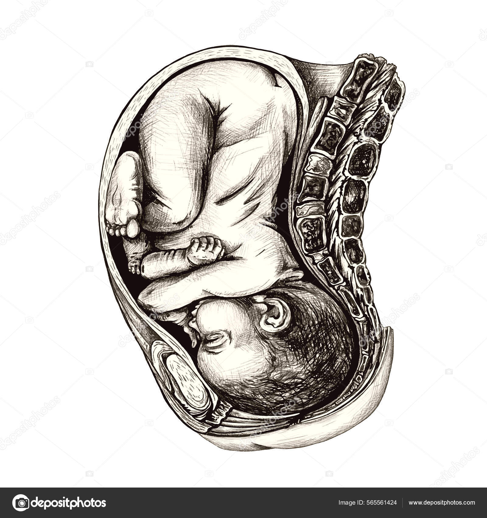 4_Anatomical Drawing Baby Womb Baby Womb Detailed Anatomical Drawing ...