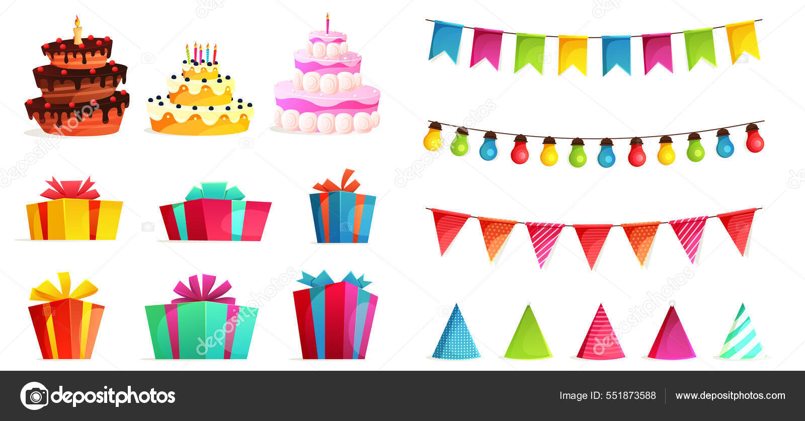 Birthday party decorations Stock Vector Image by ©KingVector #551873588