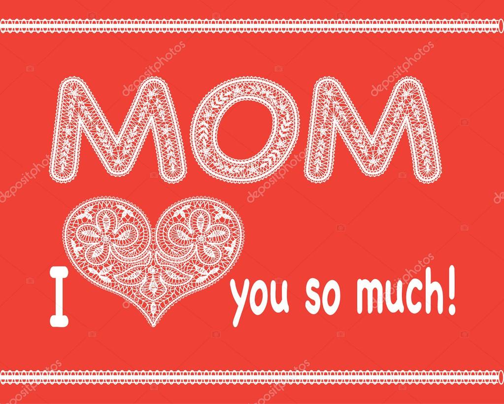 Card, banner, congratulations to Mother's Day. White lace letter. heart ...