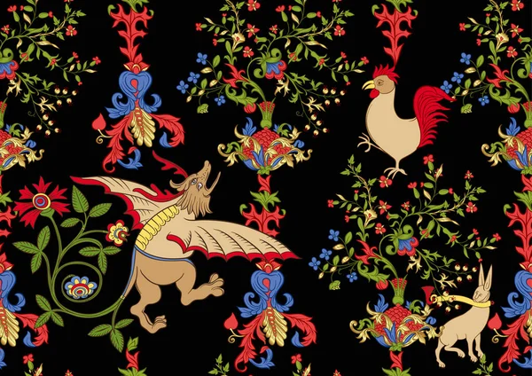 Floral vintage pattern. Medieval illuminati manuscript inspiration ...