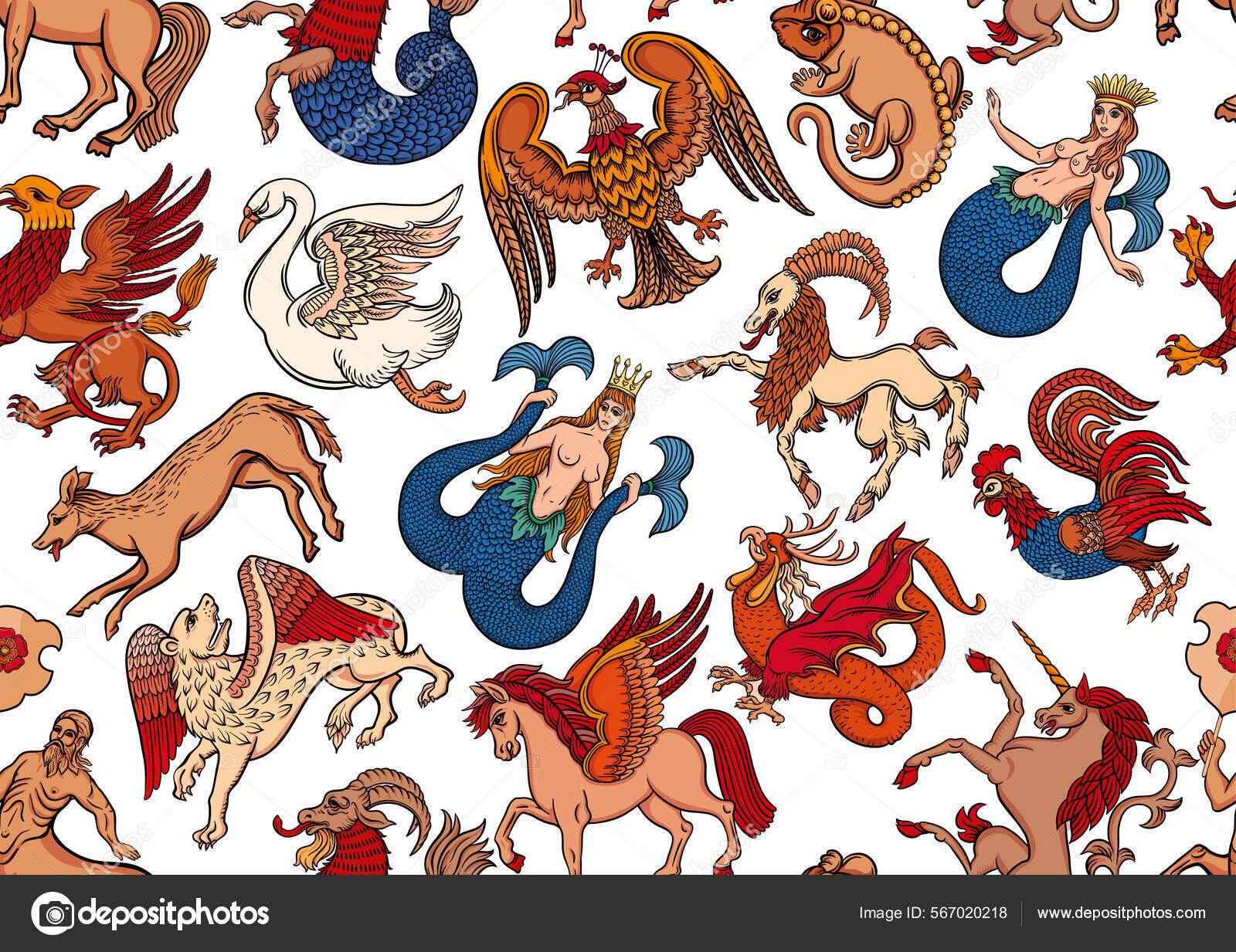 Heraldic mythical animals and creatures. Stock Vector Image by ...