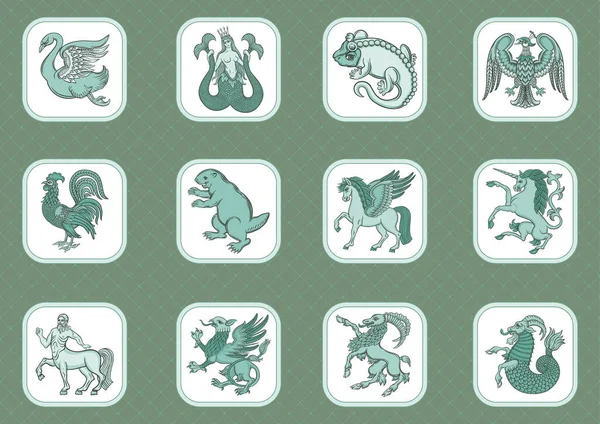 Symbolic Heraldic Animals Creatures Classic Traditional Design ...