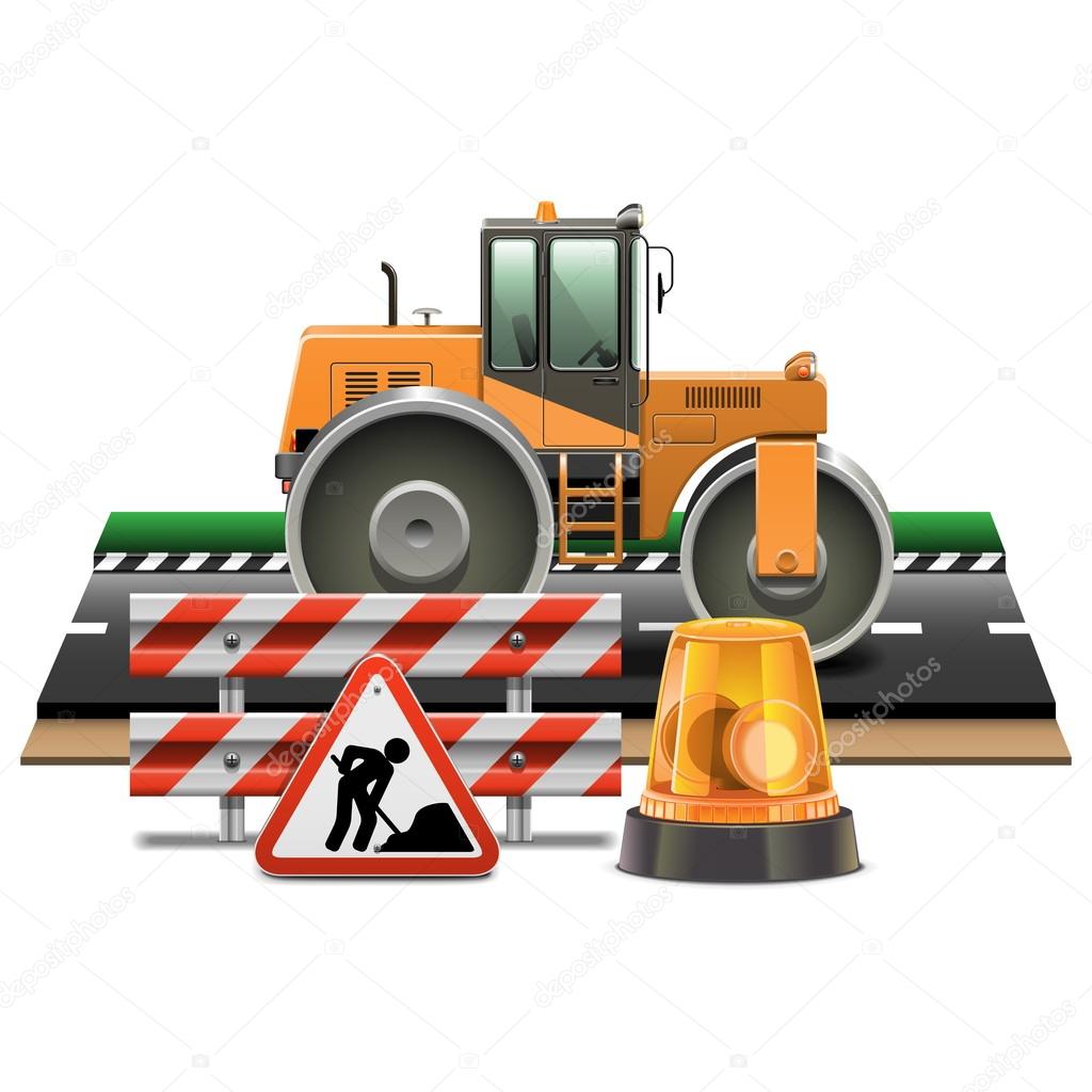 Vector Road Construction with Road Roller Stock Illustration by ...