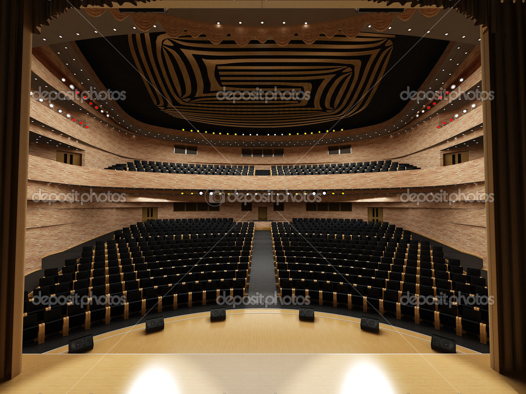 Interior del teatro moderno construido en 3D: fotografía de stock ...