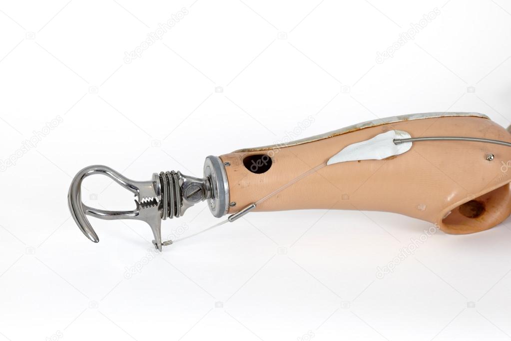 Hand prosthesis in metal with forearm in plastic. Close-up. Stock Photo ...