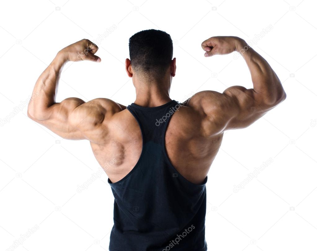 Back double bicep pose of male bodybuilder — Stock Photo © StarsStudio ...