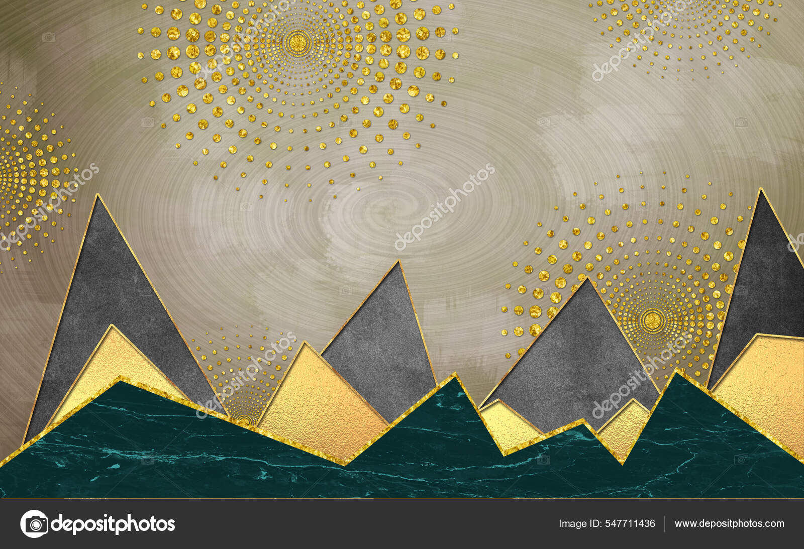 Wallpaper Geometric Shapes Goden Black Dark Triangles Circle Golden ...