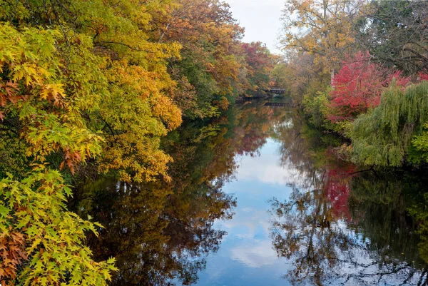 Red Cedar river winding through Michigan State University campus during ...