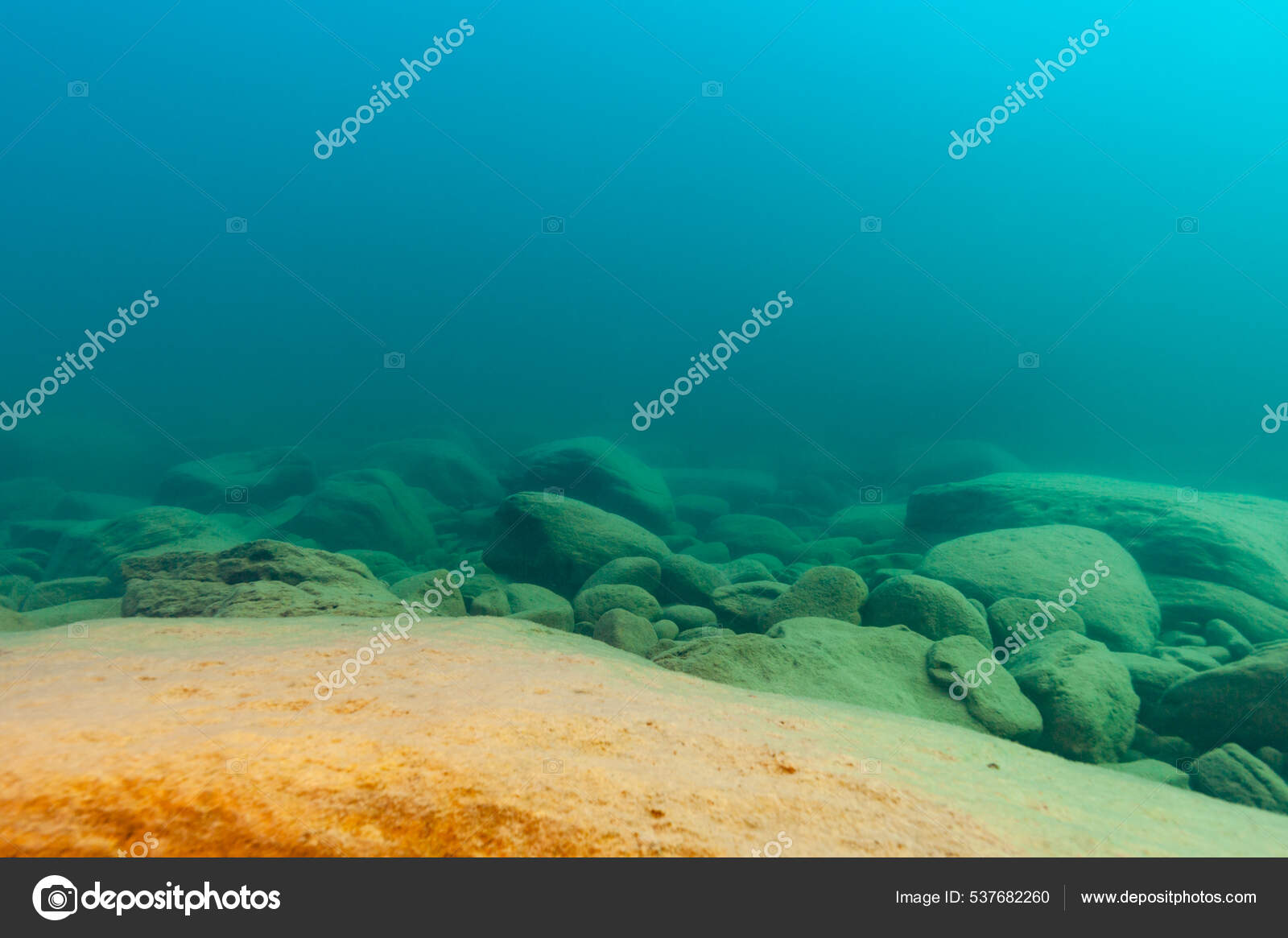 Unique underwater seascape with very large boulders in the Lake ...