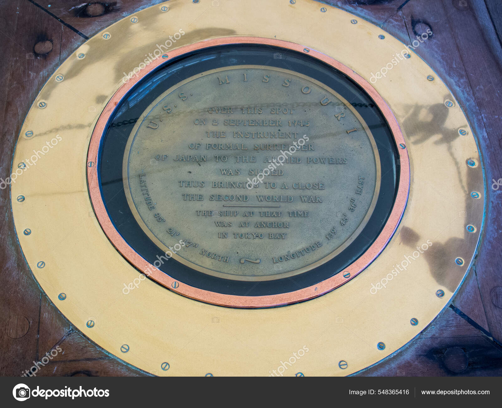 Marker marking where Japan surrendered to the United States to end WWII ...