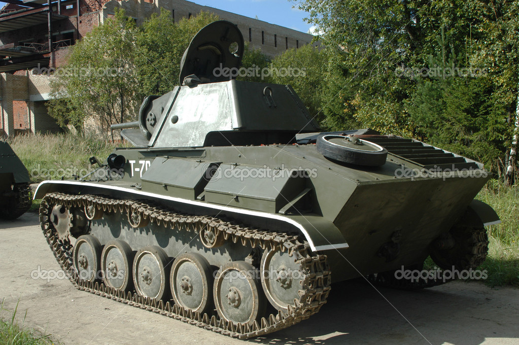 Soviet historical light tank T-70 at the landfill in the Museum of ...