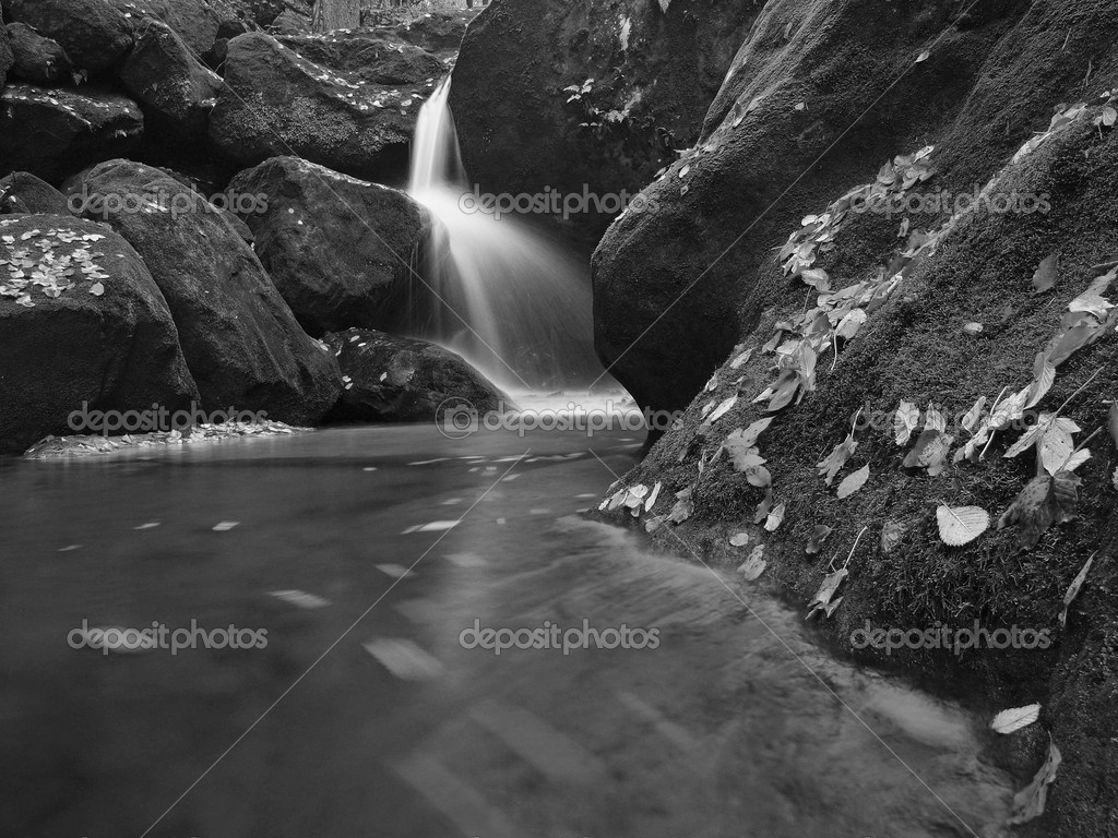Rociador de agua debajo de una pequeña cascada en el arroyo de la ...