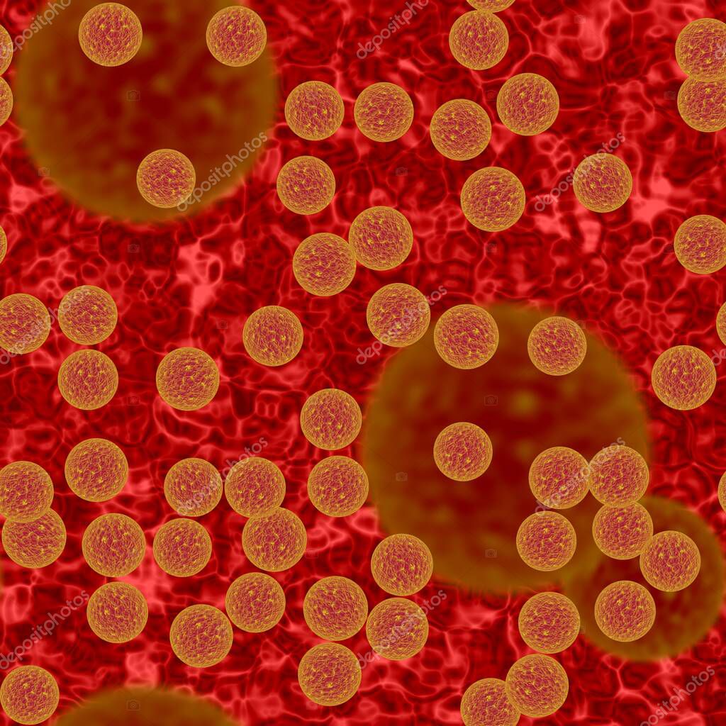 Virus del peligro en la sangre humana. Mong los glóbulos rojos. Microscopía electrónica de ...