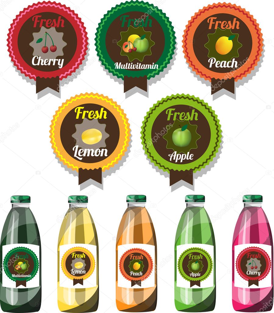 ensemble des étiquettes de jus de fruits vector avec bouteilles de ...