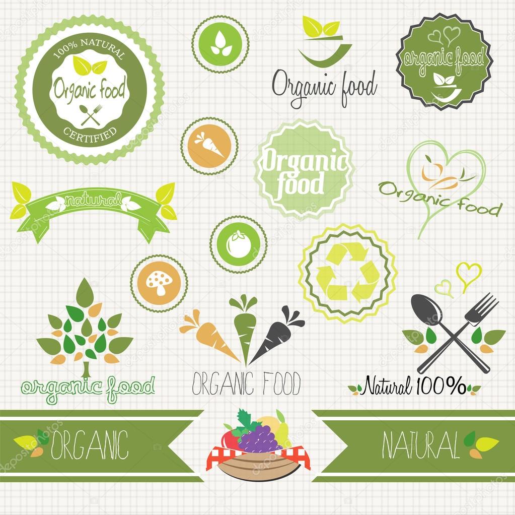 Set of vector organic food stickers, labels and elements Stock Vector ...