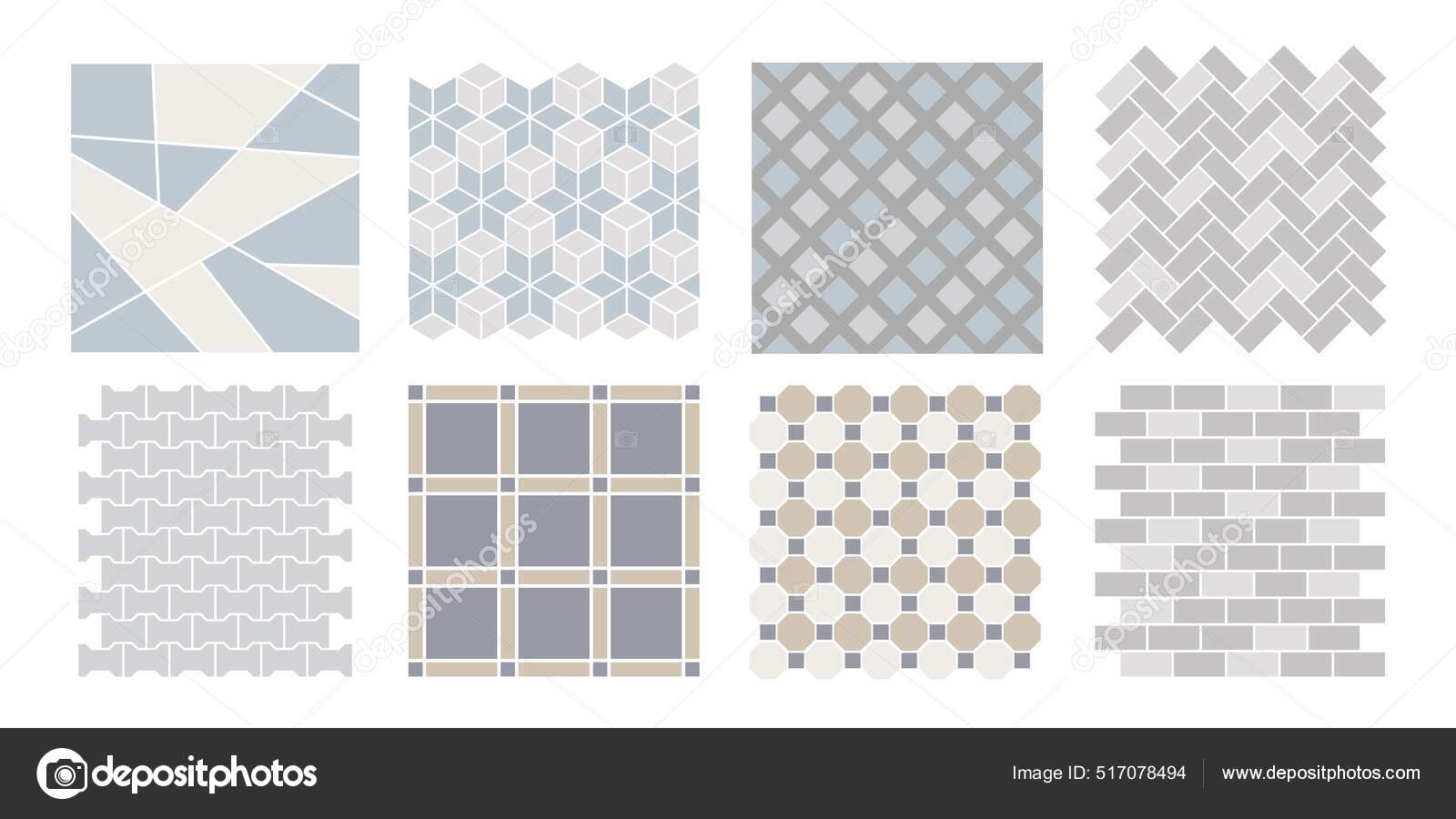 Set of vector street pavements, brick, architectural elements. Top view ...