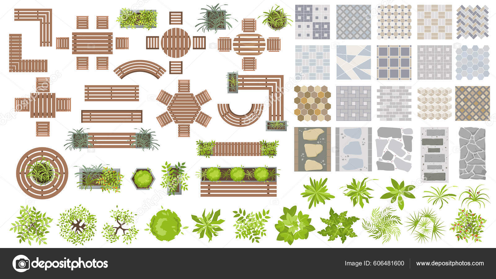 Set Elements Landscape Design Top View Collection Outdoor Furniture ...