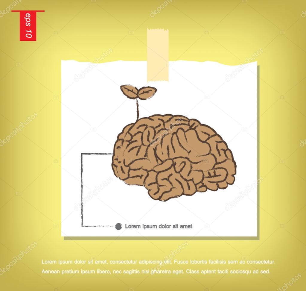 Brain tree illustration, tree of knowledge vector icon in Note — Stock ...