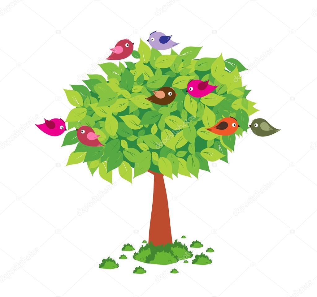 Árbol y aves primavera Vector de stock por ©ngocdai86 43274369