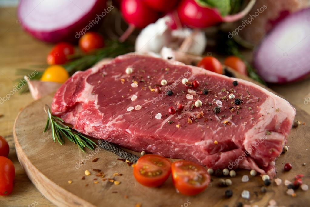 Raw Beef Steak Seasoned and Ready to be Cooked — Stock Photo ...