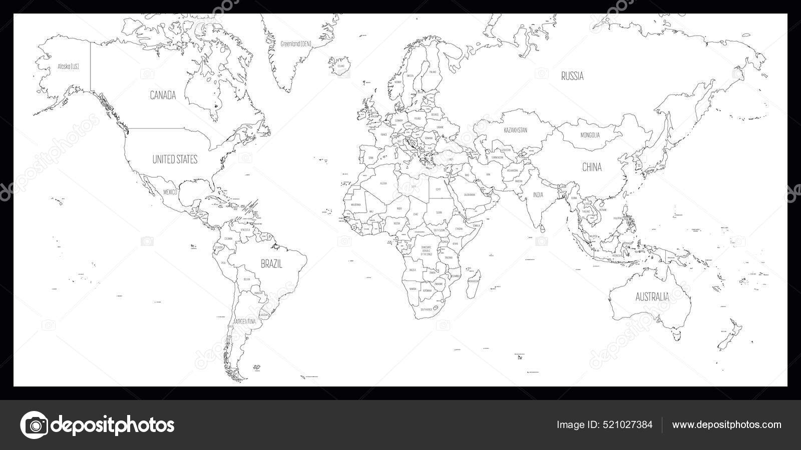 Black outline political map of World. Stock Vector by ©pyty 521027384