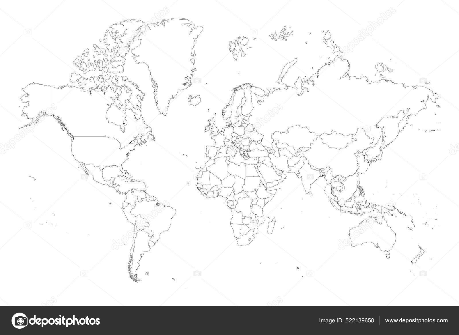 Černá obrysová politická mapa světa. Stock Vector od © pyty 522139658